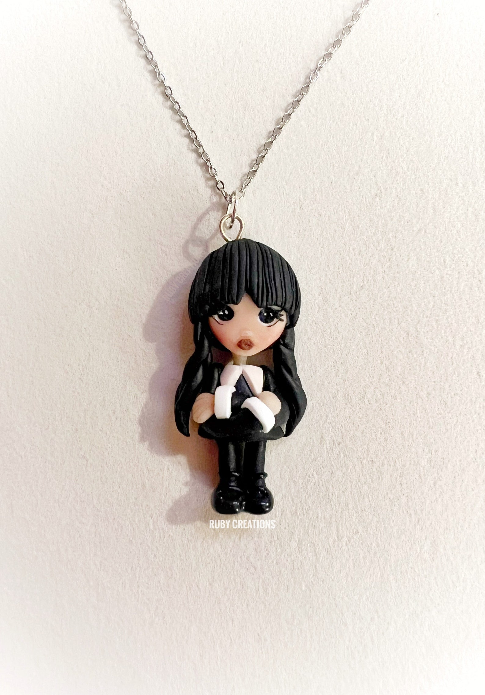 Wednesday Addams Necklace, Miniature Clay Art Jewelry, Polymer Clay ...