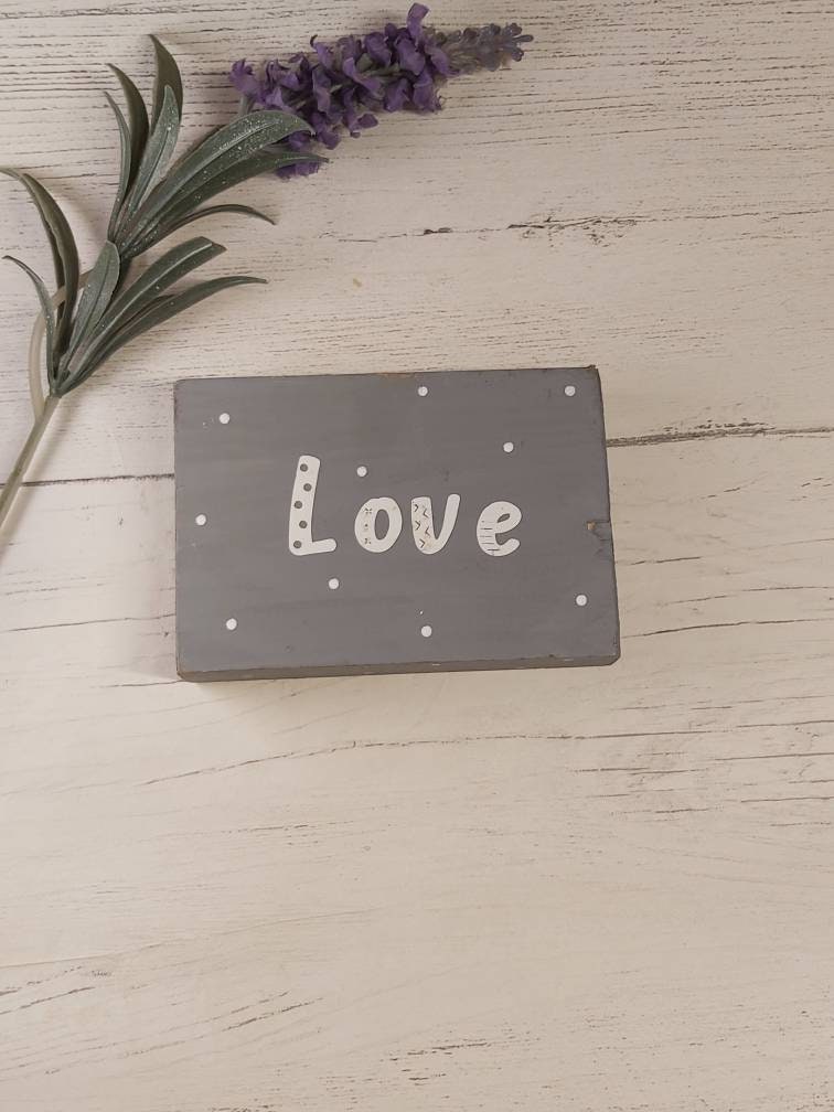 Grey Wooden Sign Rustic Wooden Block Love Sign - Etsy
