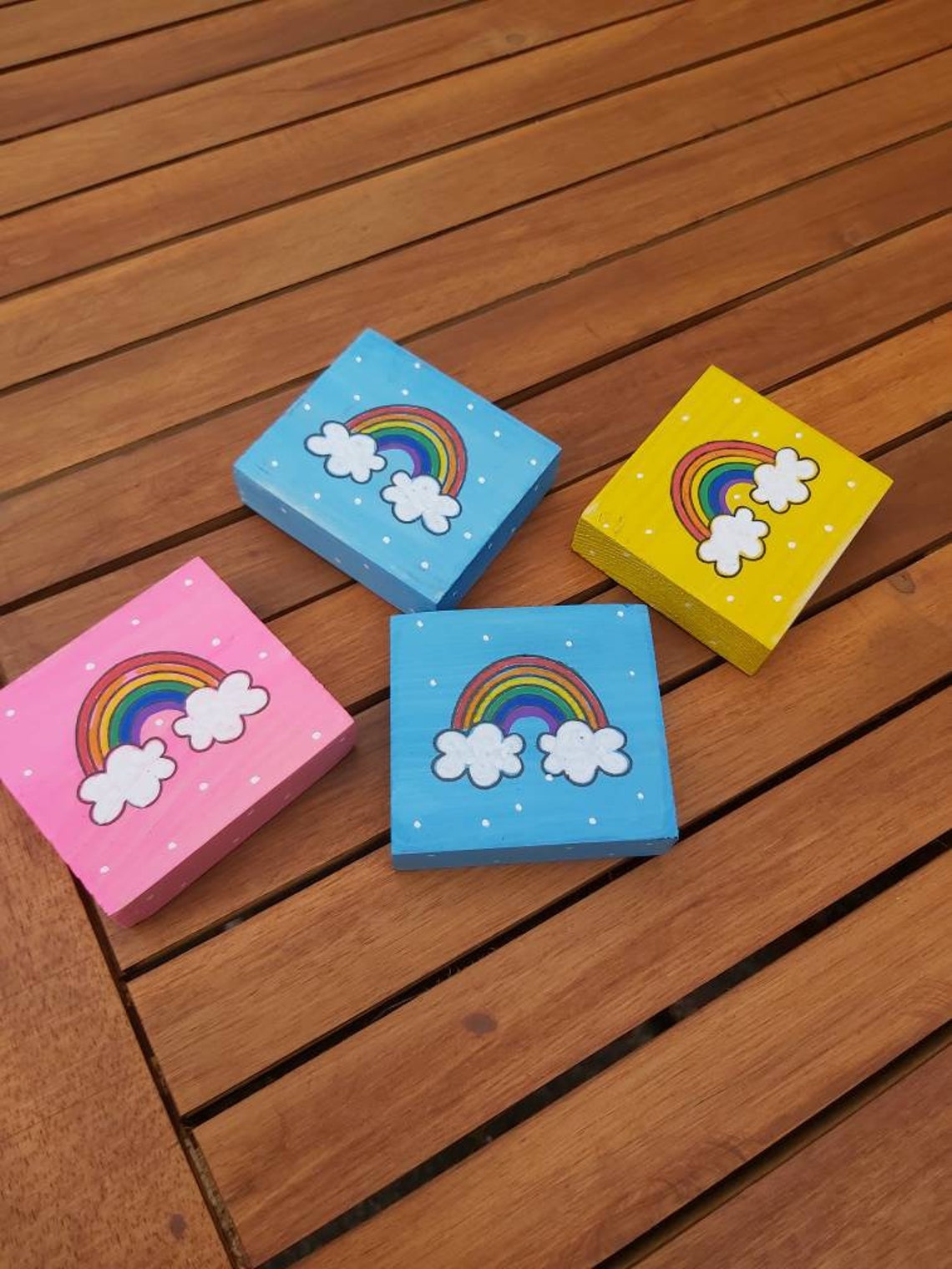 Rainbow Wooden Block Wooden Chunky Block Rainbow - Etsy