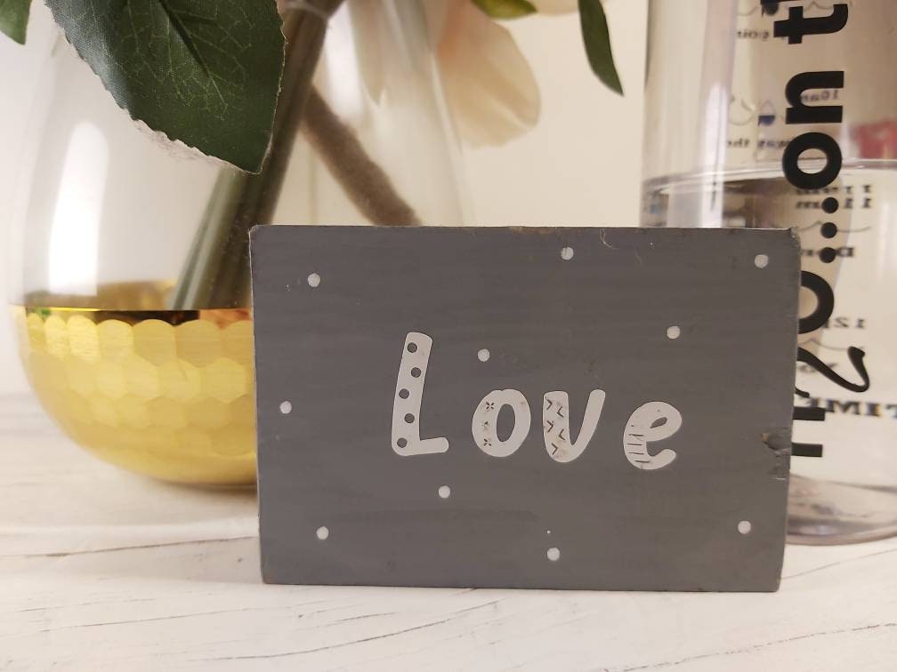 Grey Wooden Sign Rustic Wooden Block Love Sign - Etsy