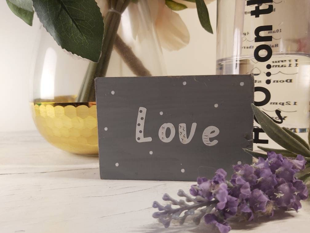 Grey Wooden Sign Rustic Wooden Block Love Sign - Etsy