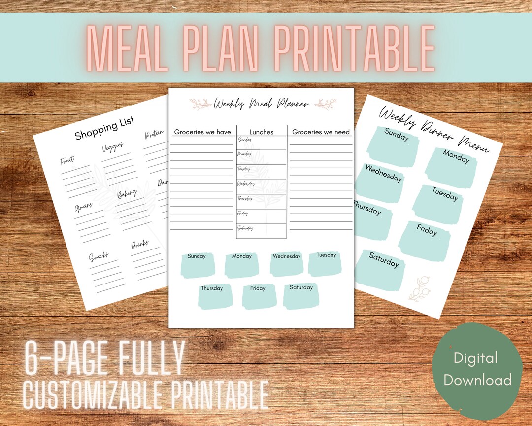 Printable Weekly Meal Planner Meal Planning And Budgeting Etsy