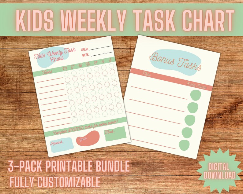 EDITABLE Printable Kids Weekly Task Chart CUSTOMIZABLE - Etsy