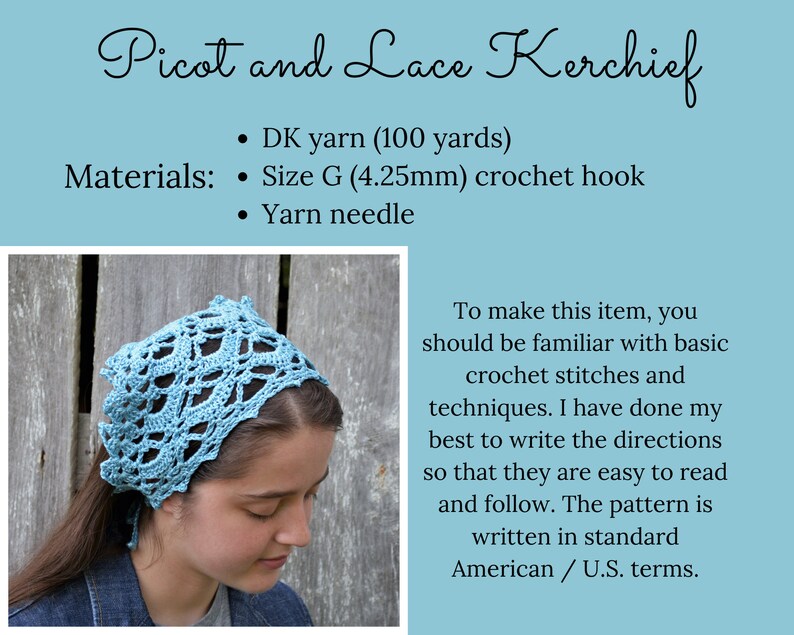Kerchief Pattern, Crochet Head Scarf Pdf Pattern Download, Crocheted ...