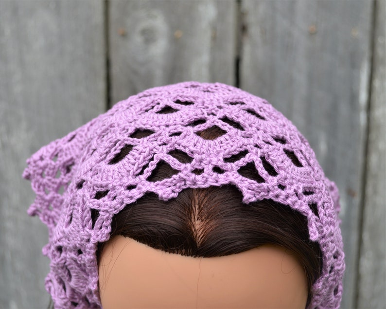 Crochet head scarf cotton kerchief in orchid purple lace | Etsy