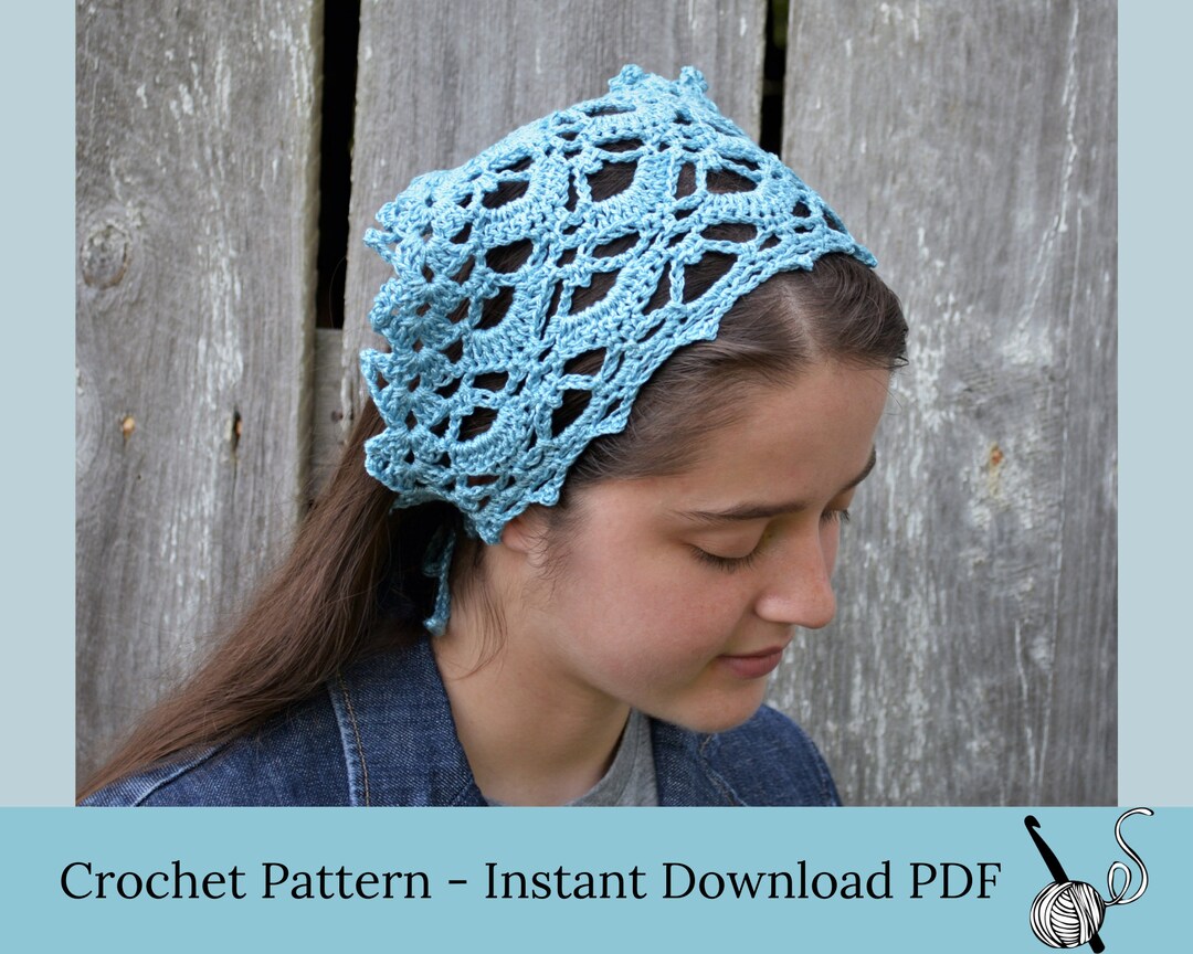 Kerchief Pattern, Crochet Head Scarf Pdf Pattern Download, Crocheted ...