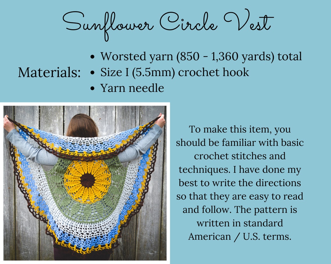 Circle Vest Pattern Sunflower Vest Crochet Pattern as Pdf - Etsy