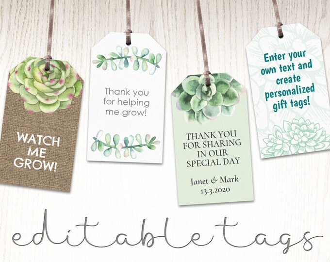 Succulent Plant Labels Gift Tags Potted Cactus Seeds, Watch Me Grow Diy ...