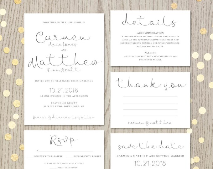 Printable Wedding Invitation Suite Script Invitation Kit - Etsy