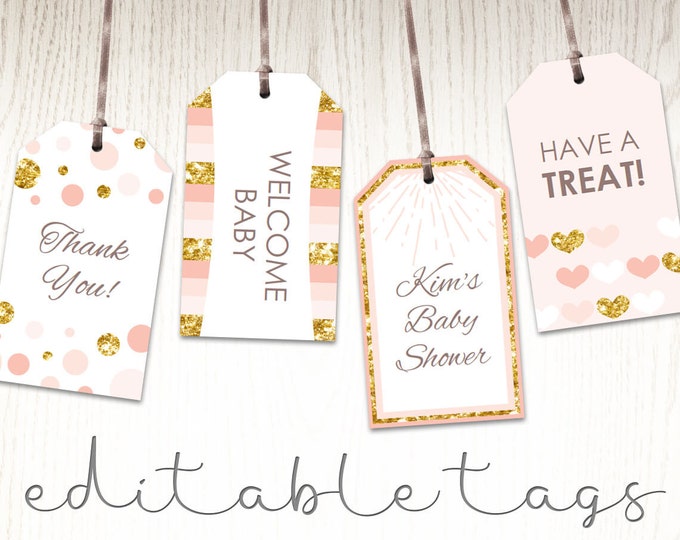 Pink and Gold Gift Tags Editable Party Favor Tags Printable - Etsy
