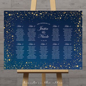 Stars Wedding Seating Chart, Celestial Night, Gold Stars Guest Table ...