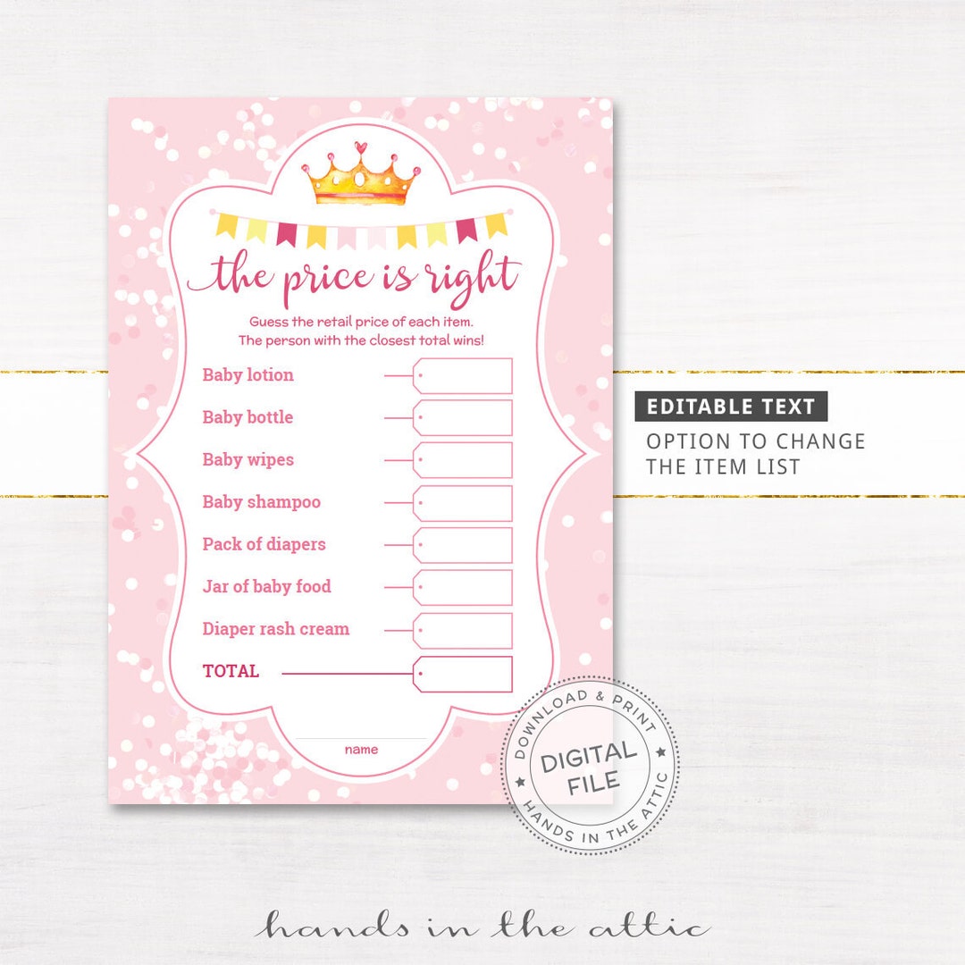 Editable Price is Right Baby Girl Shower Game, Printable Baby Shower ...