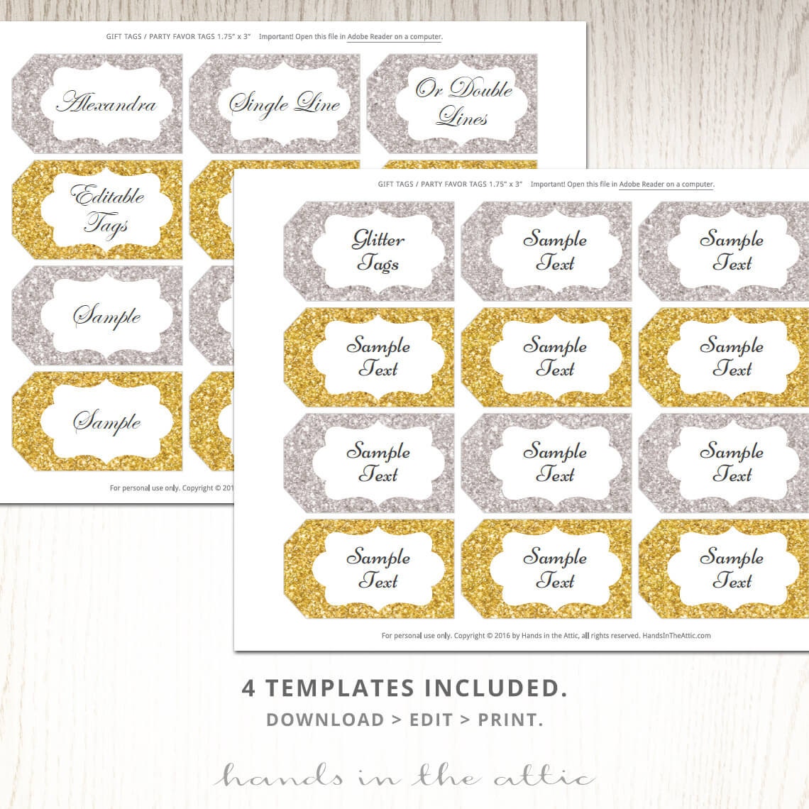Glitter Gift Tags Gold Silver Printable Editable Template - Etsy
