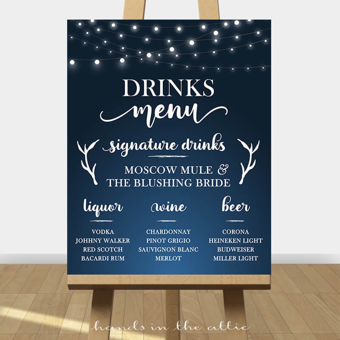 Custom Drinks Menu Sign for Wedding Reception Printable Bar - Etsy