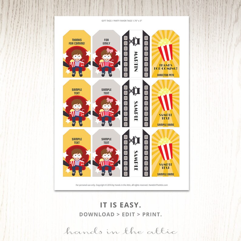 Movie Party Gift Tags Film Night Theme Cinema Outdoor Movie | Etsy