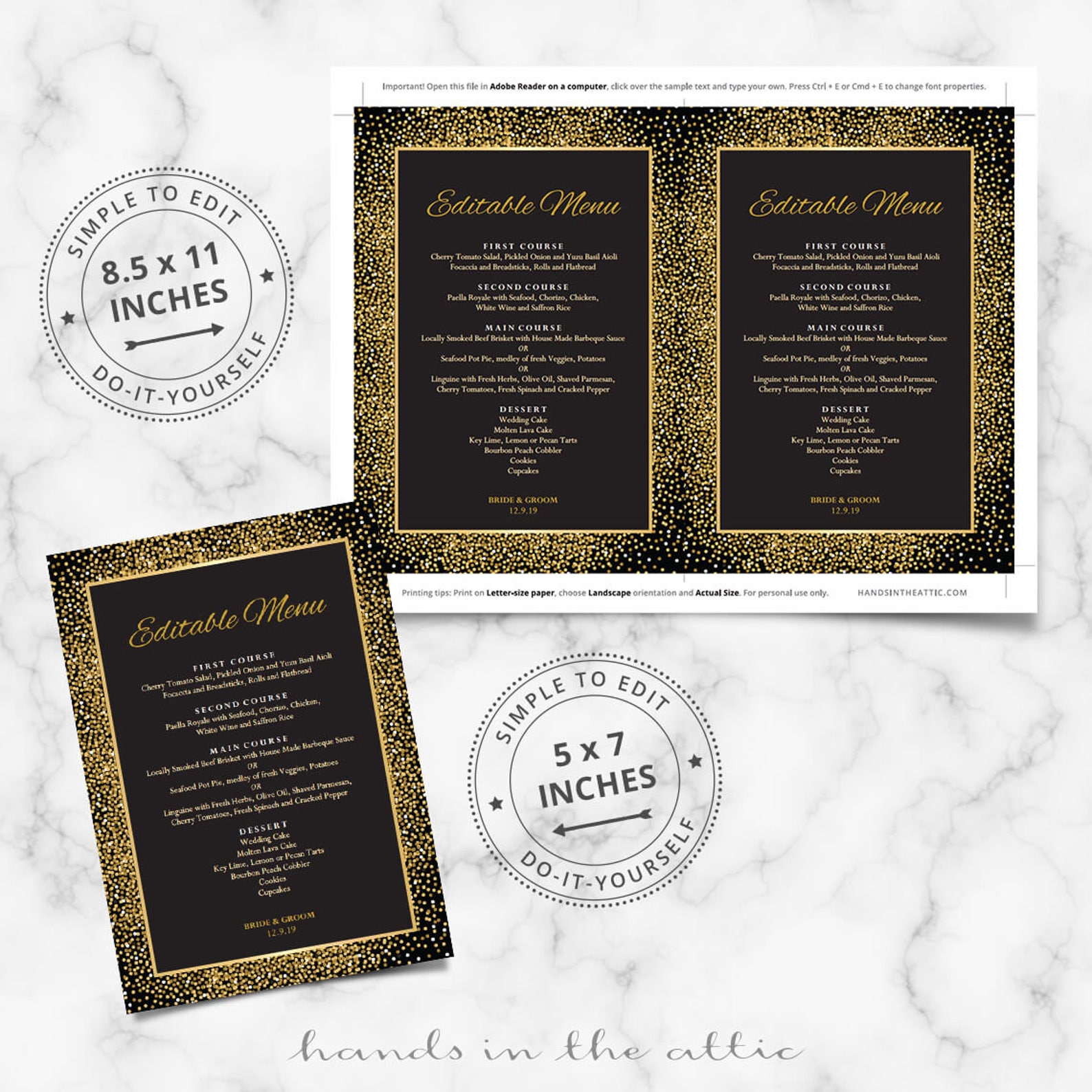 Rehearsal Dinner Menu Cards Black and Gold Wedding Menu - Etsy