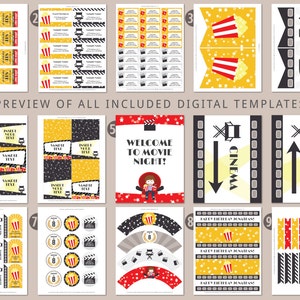 Movie Party Templates Bundle, Editable Downloads, Cinema Theme Party ...
