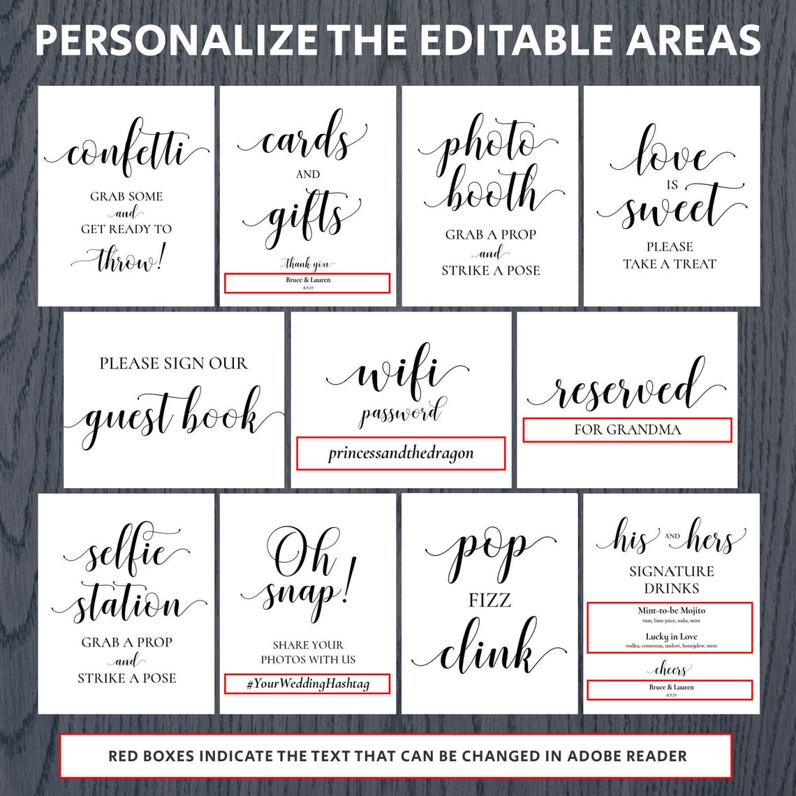 Wedding Signs Printable Package Set Bundle Pack of 8x10 Sign - Etsy ...