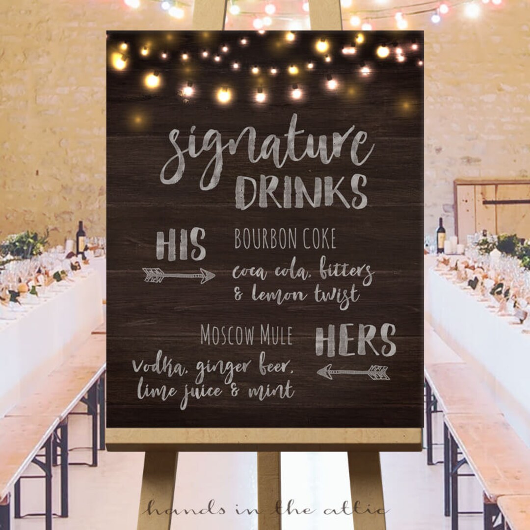 Wedding Signature Drinks Sign Printable, Wedding Drinks Sign, Wedding ...