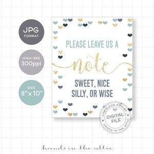 Please Leave Us a Note, Printable Sign, Wedding Guest Book, Reception ...