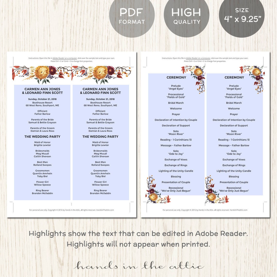 Editable Fall Wedding Program Template Autumn Flowers Fall - Etsy