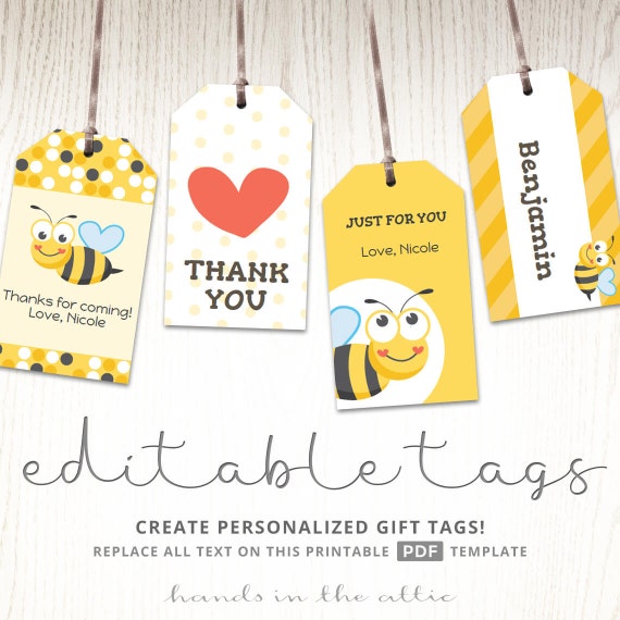 Gift tag printable, text editable party gift tags, favor tags, bumble ...