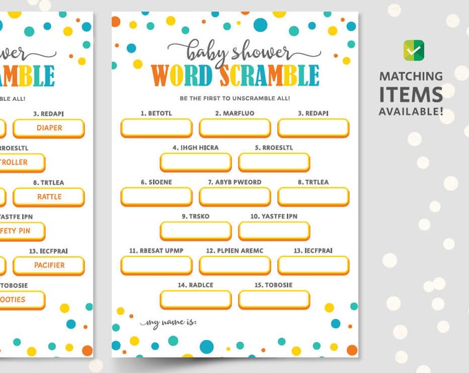 Word Scramble Baby Shower Game, PRINTABLE Word Jumble Puzzle Unscramble ...