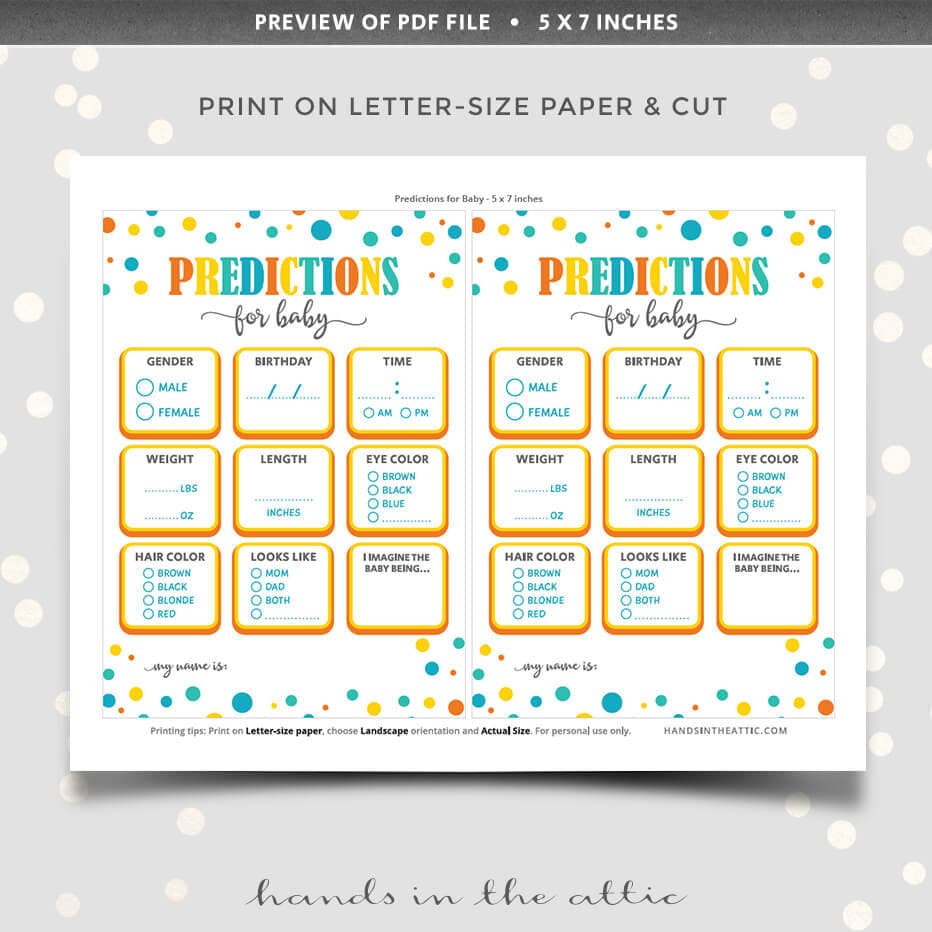 Baby shower prediction cards PRINTABLE game sheet template | Etsy
