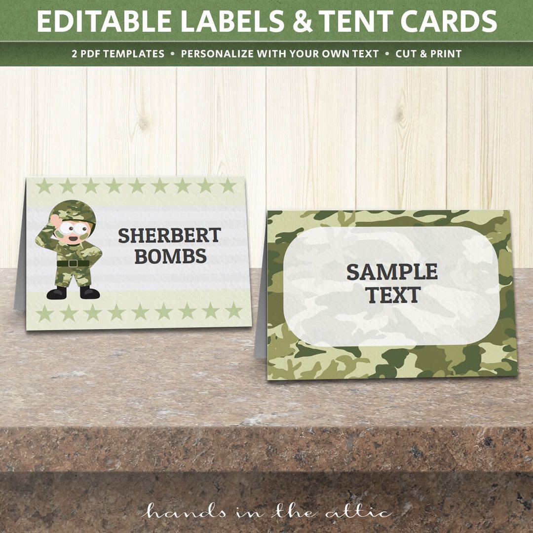 Army Labels Printable Template, Text-editable, Camo Party Labels, Army ...