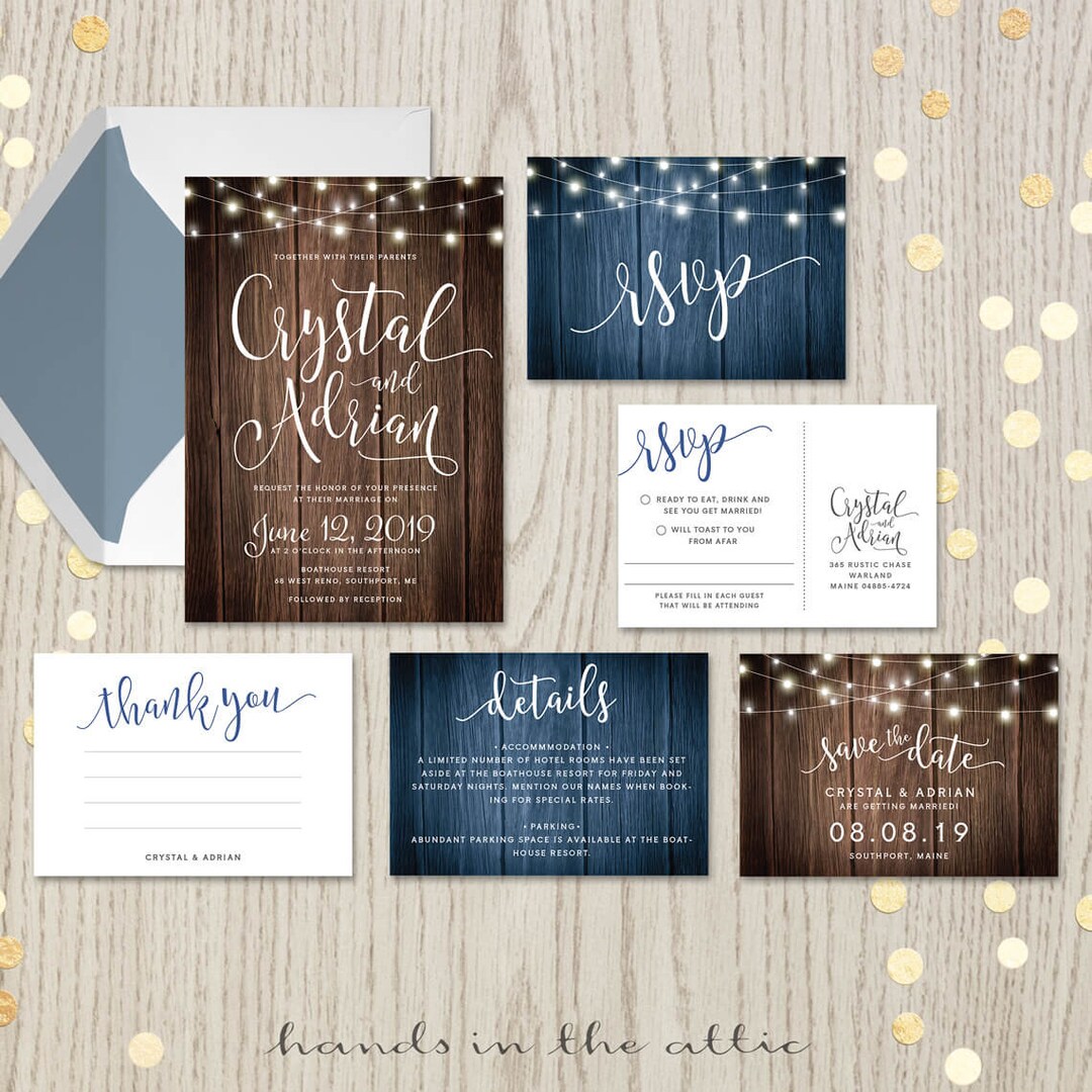 Rustic Wedding Invitations, Complete Kits Suites Sets, String Lights ...