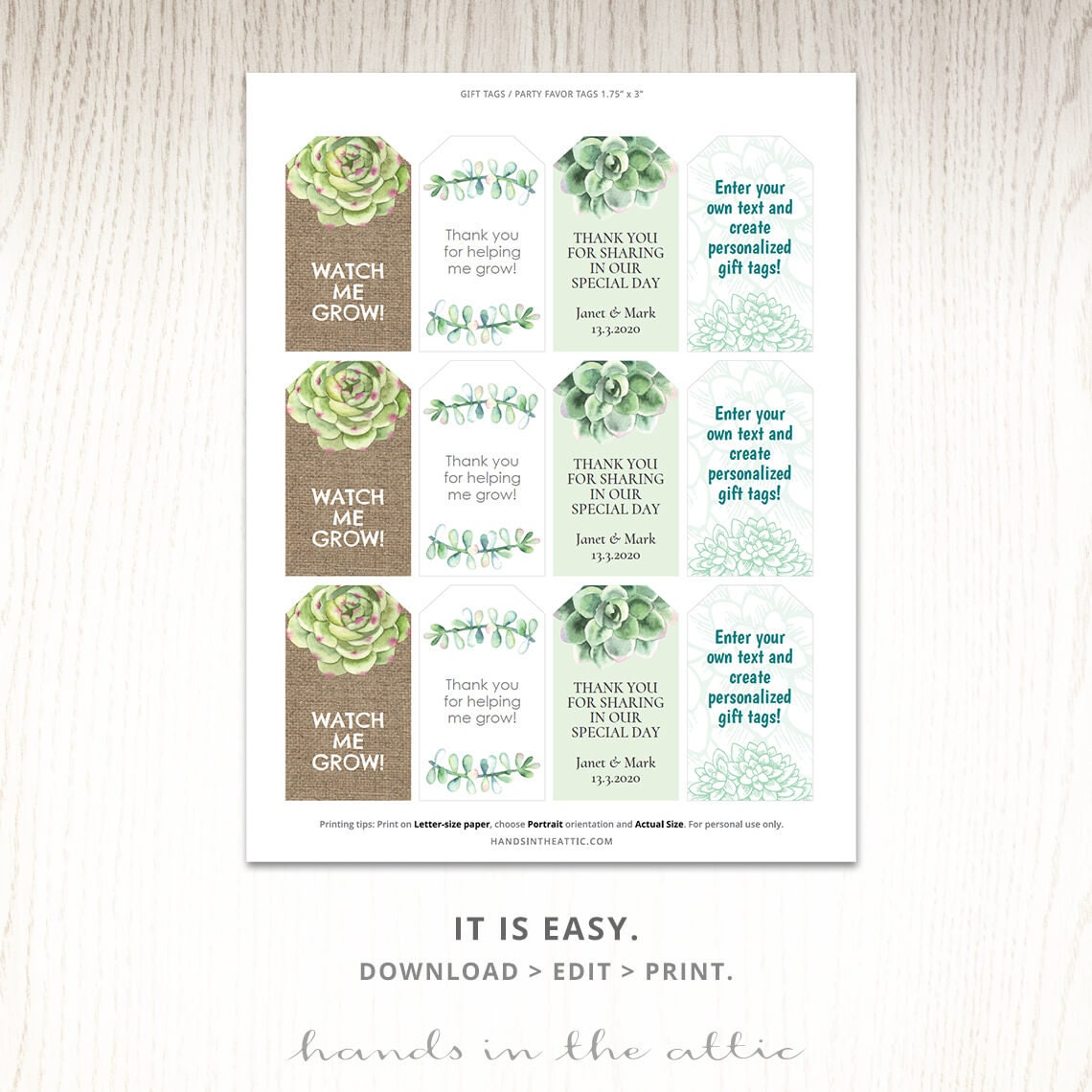 Succulent Plant Labels Gift Tags Potted Cactus Seeds Watch Me - Etsy