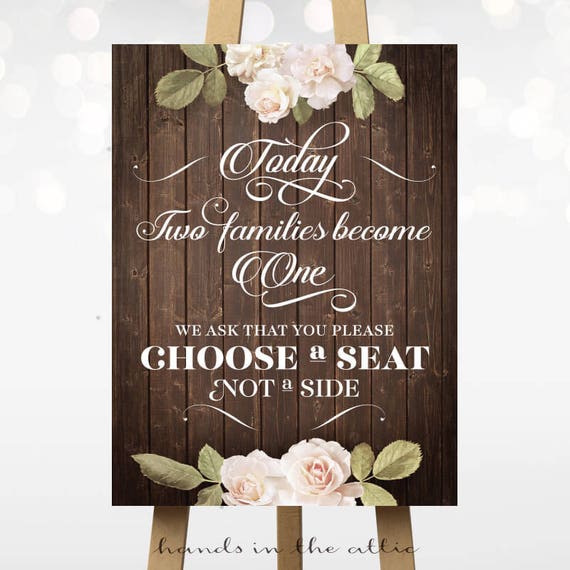 Open seating signage, wedding ceremony seating sign, choose a seat not ...