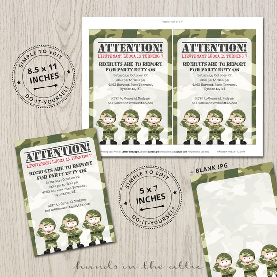 Camo Printable Birthday Invitations Blank Editable Camo Party