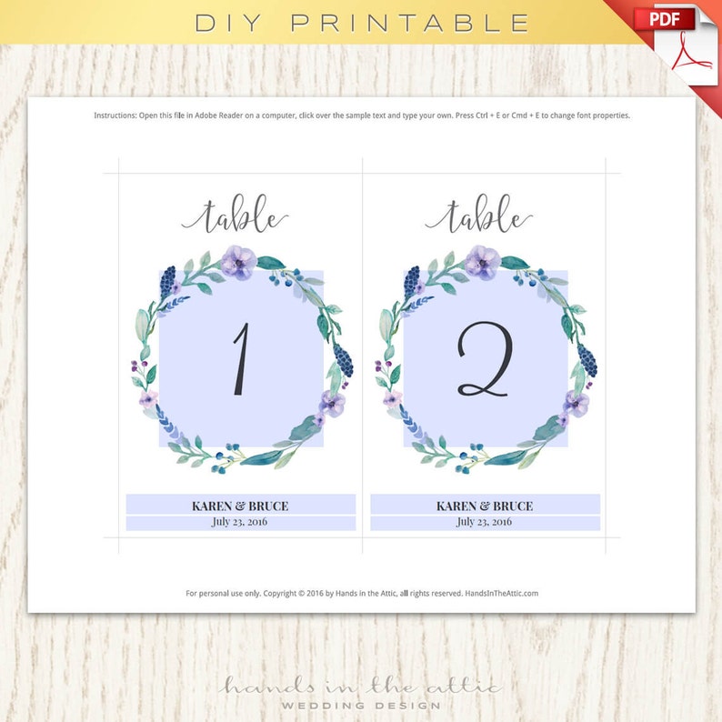 Floral wedding table numbers printable template seating | Etsy