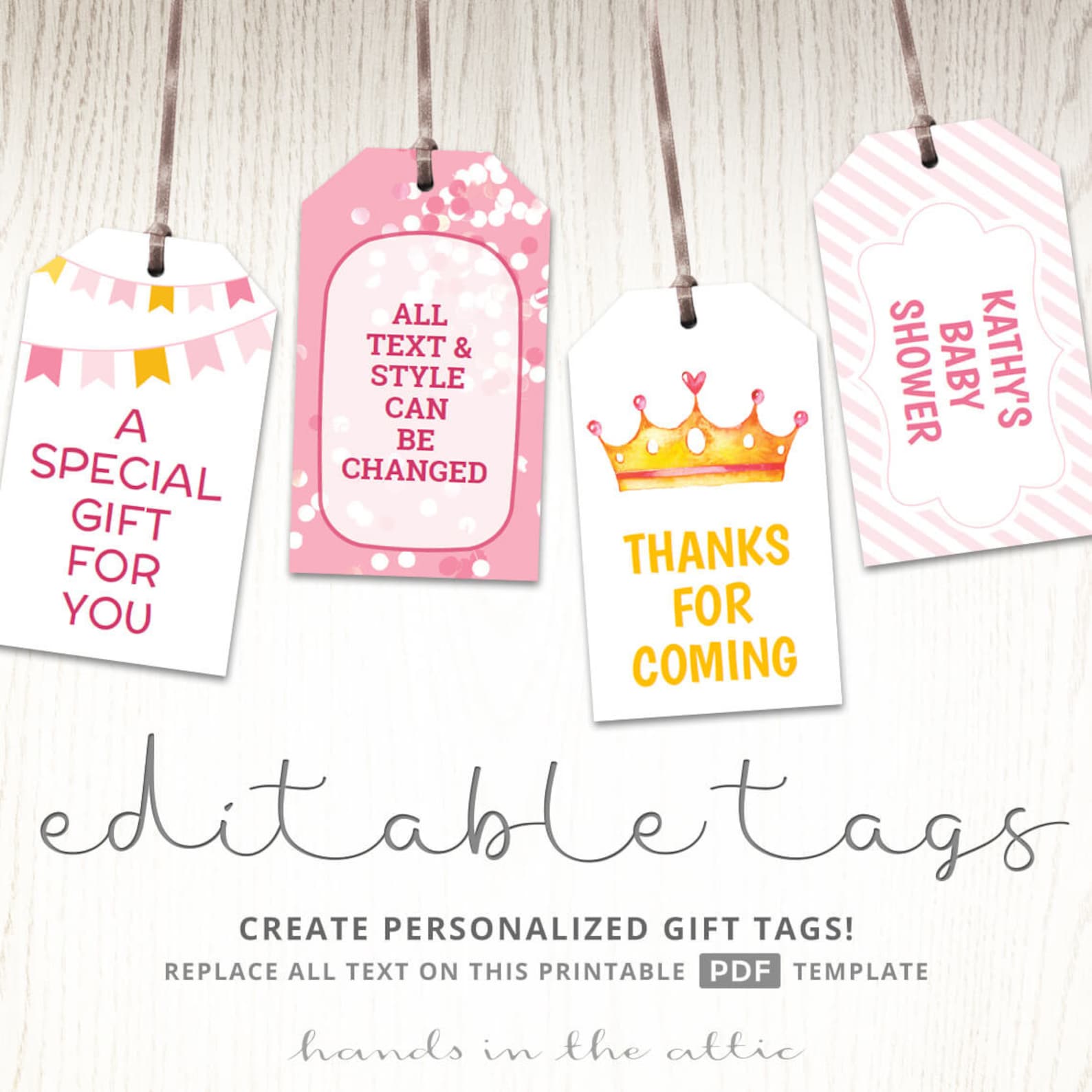 Editable tags pink gift tags baby girl shower favor labels | Etsy