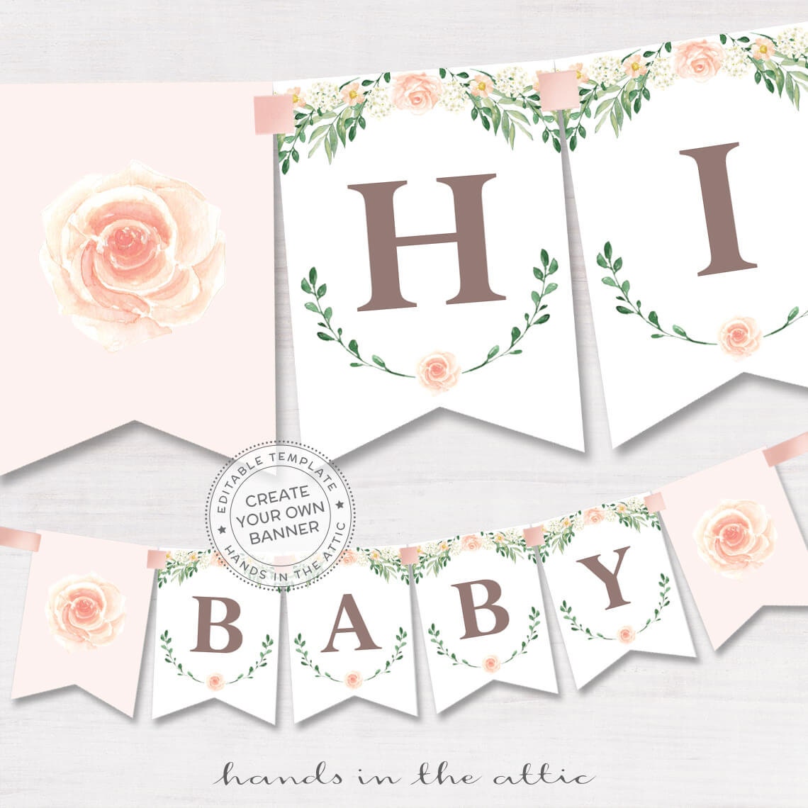 Floral baby shower banner pink rose baby shower bridal | Etsy