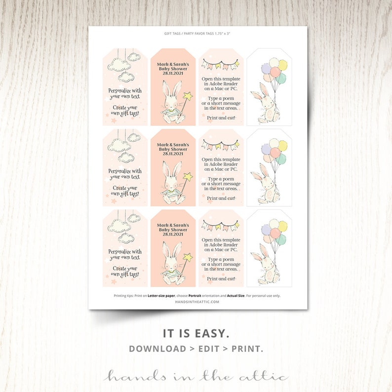 Little Bunny Gift Tags Template Editable Printable for - Etsy