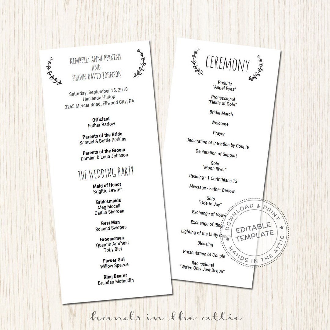 Printable Wedding Program Template Download, Wedding Schedule Ideas ...