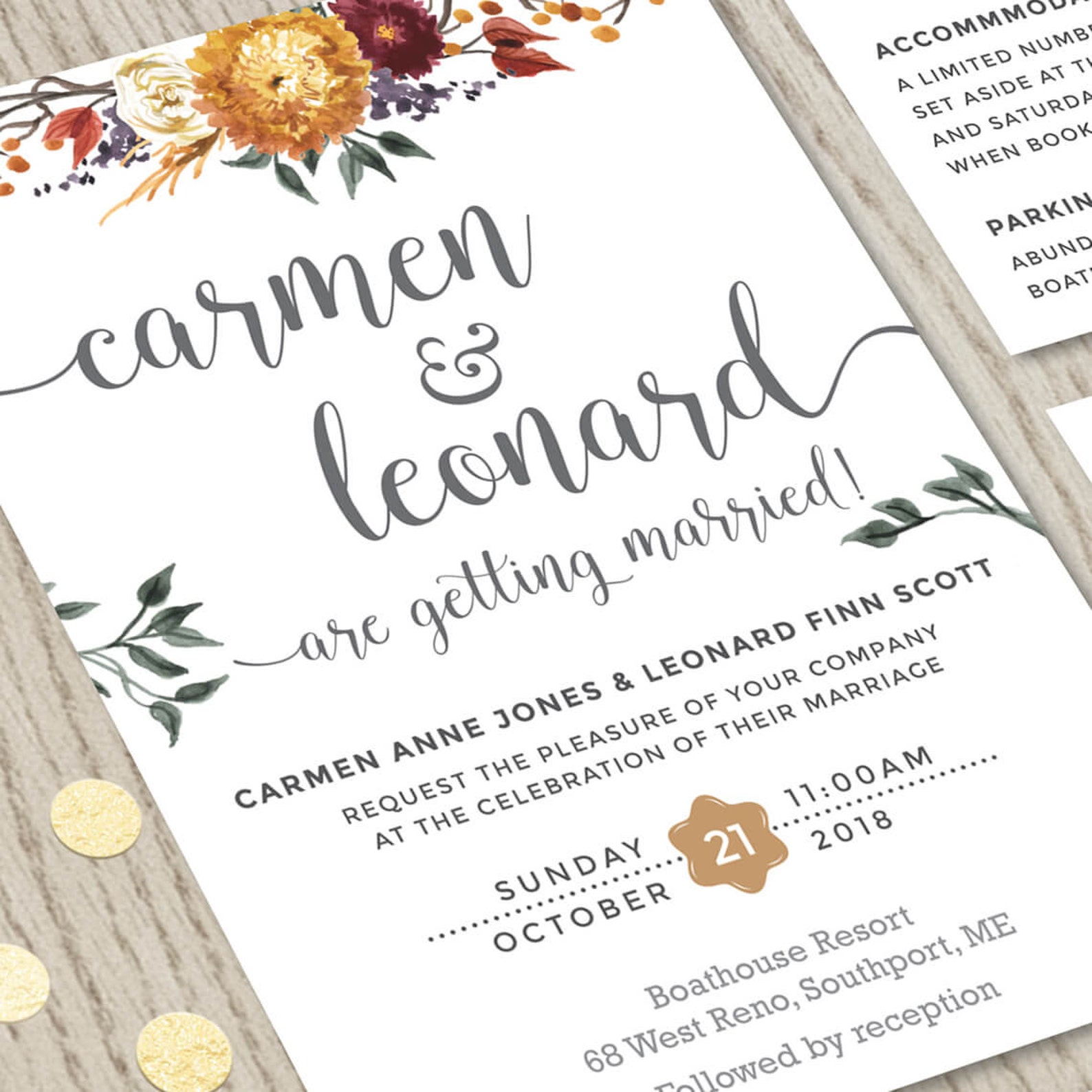 Fall Wedding Invitation Set Floral Wedding Autumn Flowers | Etsy