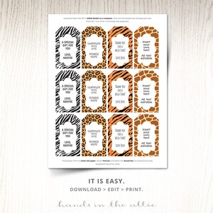 Safari Jungle Animal Prints Gift Tags - Editable Template for Birthday ...