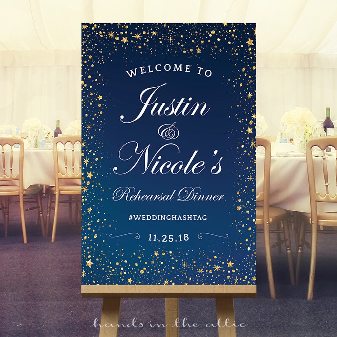 Rehearsal Dinner Sign, Wedding Welcome Sign, Chalkboard, Starry, Large ...