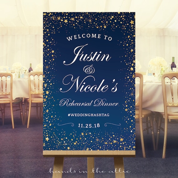 Rehearsal dinner sign, wedding welcome sign, chalkboard, starry, large ...