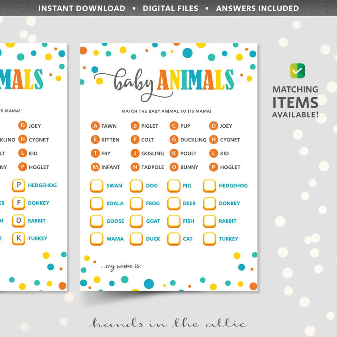 Baby Animals Matching Game With Answer Key, Who’s My Mama PRINTABLE ...