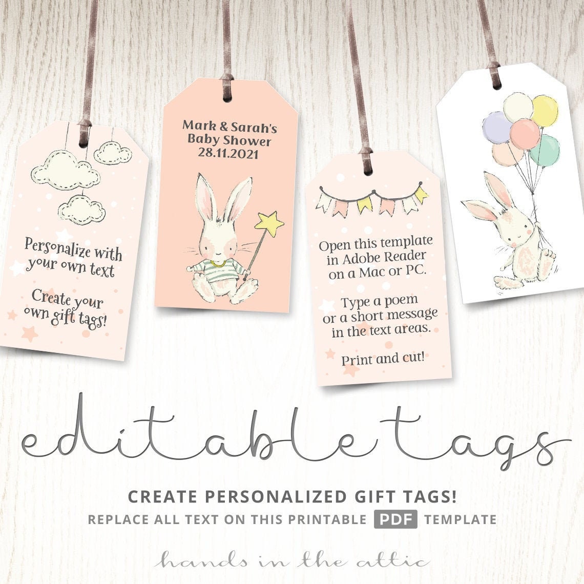 Little bunny gift tags template editable printable for | Etsy