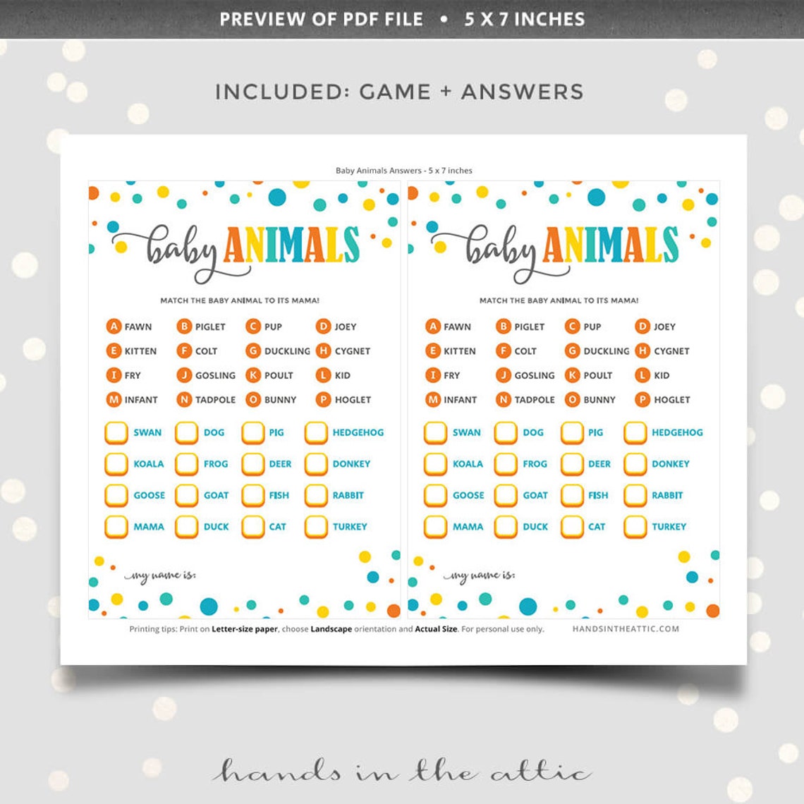 Baby Animals Matching Game With Answer Key Whos My Mama - Etsy