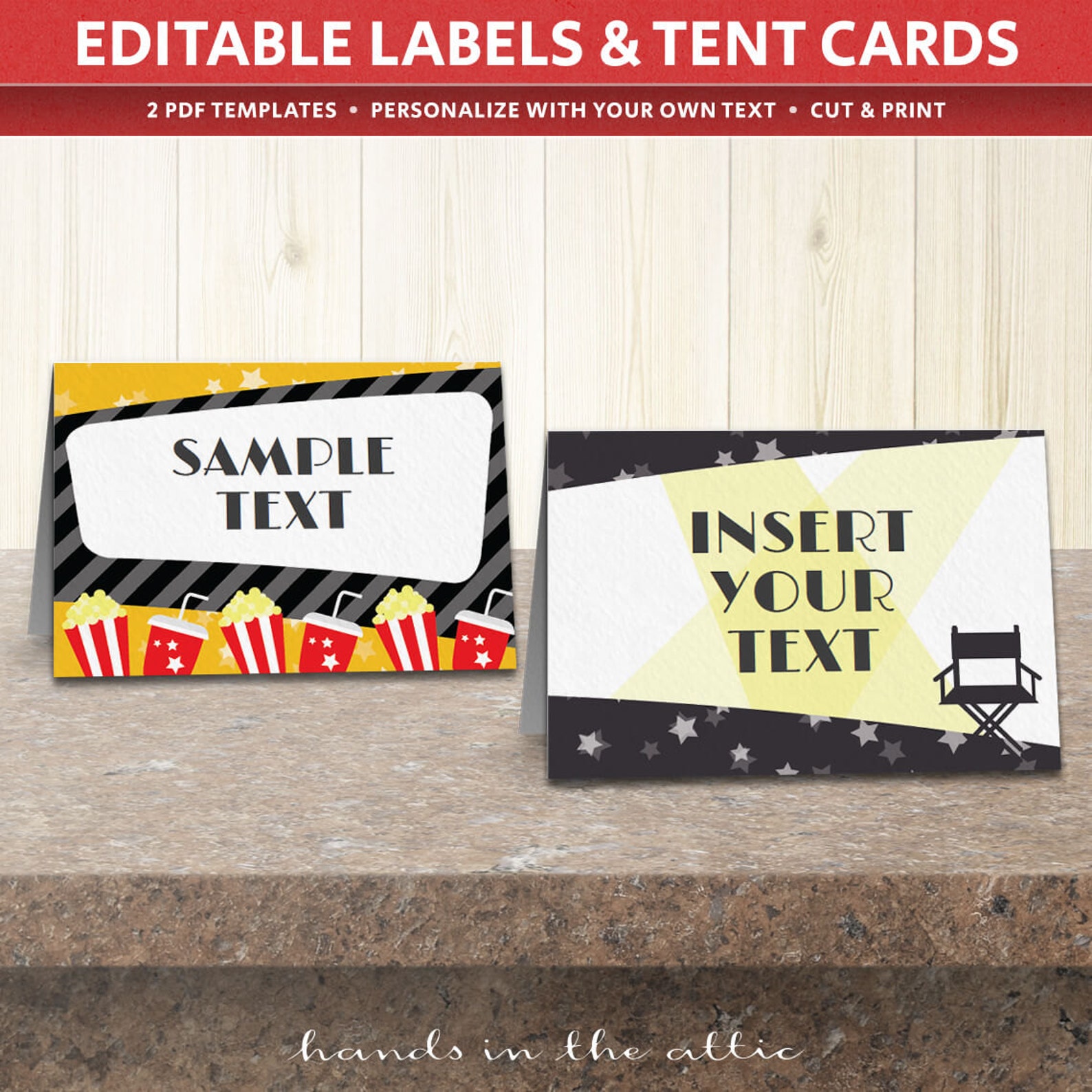 Movie Party Labels Food Tent Cards Editable TEMPLATE - Etsy