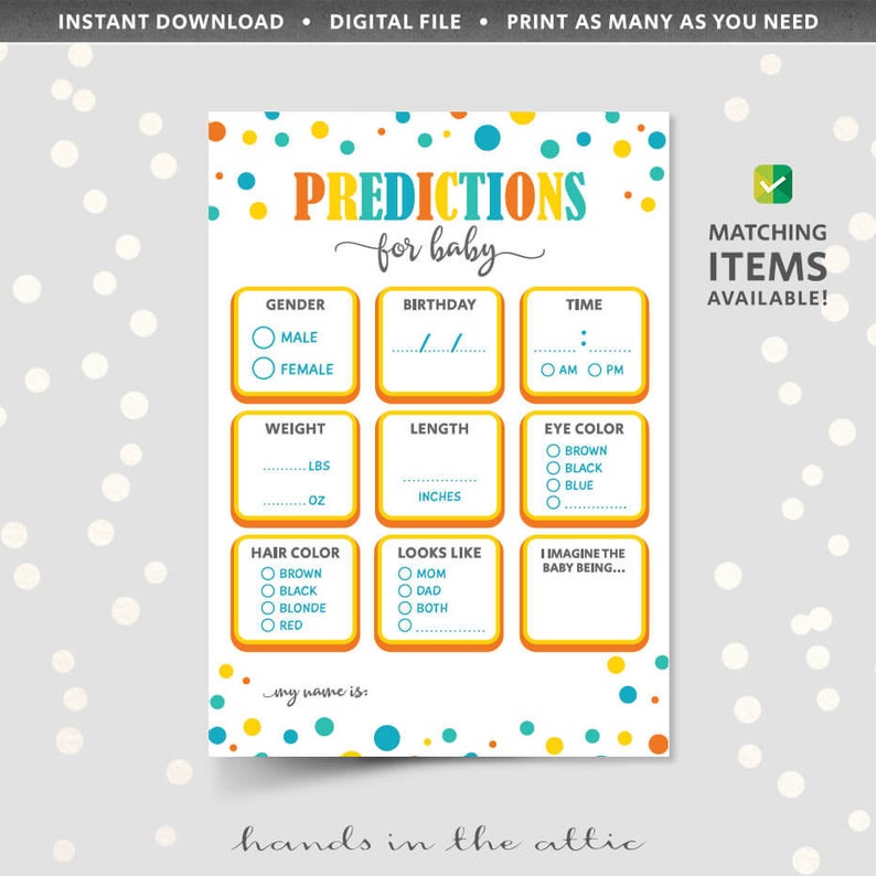 Baby Shower Prediction Cards PRINTABLE Game Sheet Template - Etsy