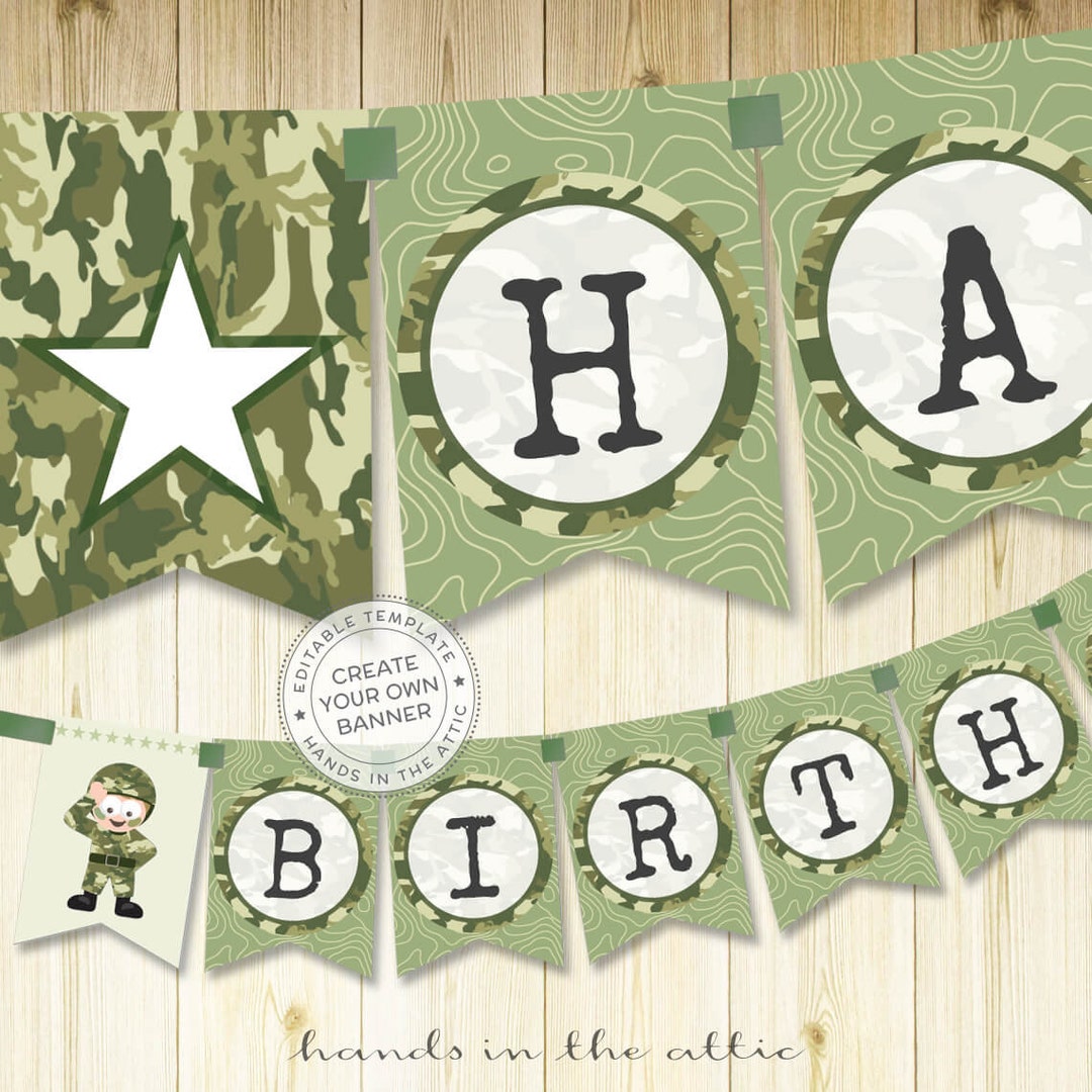 Name Garland, Army Party Banner, Camo Decoration, Printable Template ...