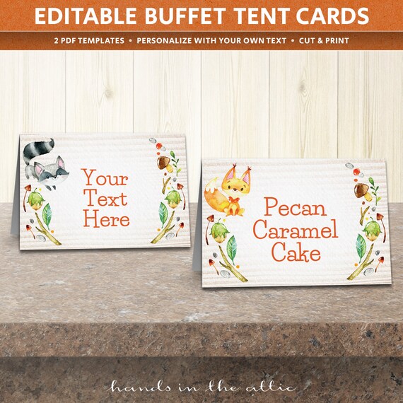 Editable food cards, buffet tent cards, woodland animals folded cards ...