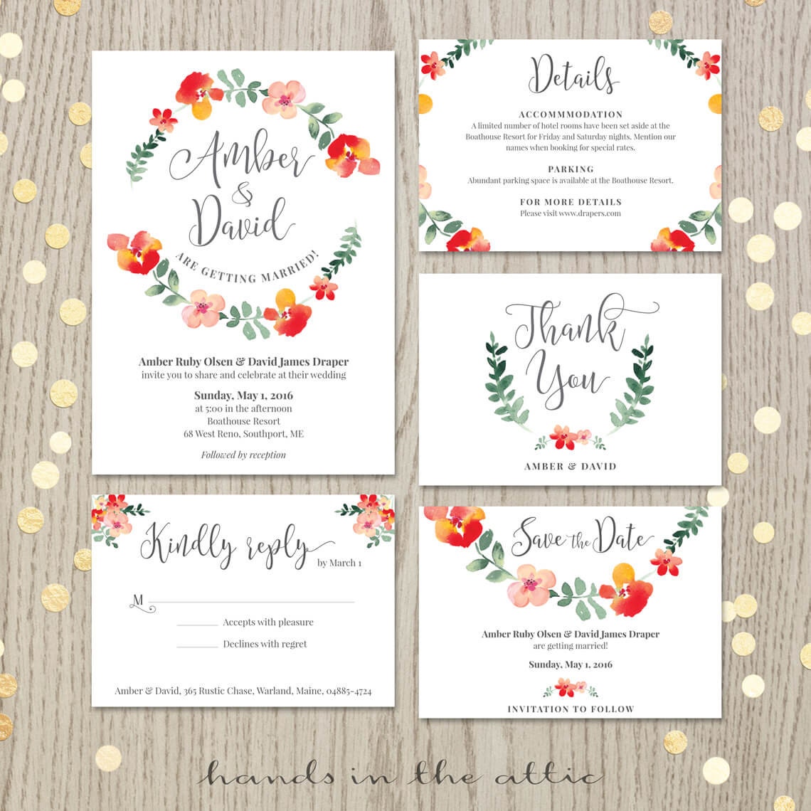 Floral Wedding Invitation Red Flowers Floral Theme Design - Etsy